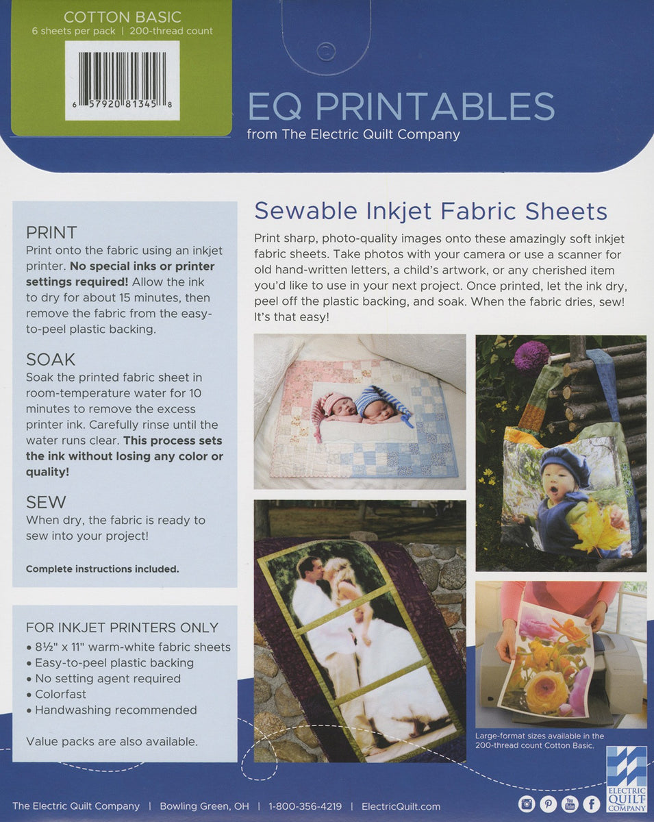EQ Printables-6 Sewable Inkjet Fabric Sheets-Cotton – Threads That Bind ...